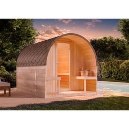 Fasssauna aus Holz ScandiPod Outdoor-Sauna mit Terrasse - Premium 204 x 285 cm - naturbelassen - Naturbelassen - FinnTherm