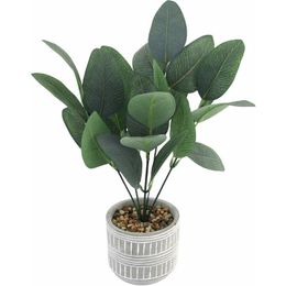 Deko Pflanze im Betontopf rund Streifenmuster mit Steindeko Kunstpflanze - Zementgrau