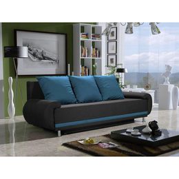 Sofa Designersofa mika 3-Sitzer mit Schlaffunktion Anthrazit- Hellblau