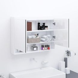 Spiegelschrank fürs Bad, Badschrank mit Spiegel, Badezimmerschrank 80x15x60 cm mdf Glänzend Weiß KLI40225 MAISONCHIC