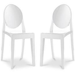 PRIVATEFLOOR - 2er-Pack transparente Esszimmerstühle - Victoria Queen Weiß - pc, Kunststoff - Weiß