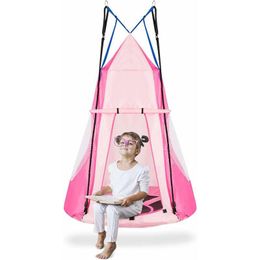 GOPLUS 100 cm Nestschaukel mit Zelt, Rundes Haengezelt, Gartenschaukel mit bis zu 100 kg Belastbar, 100–160 cm Verstellbar, mit Stahl-Rahmen, mit