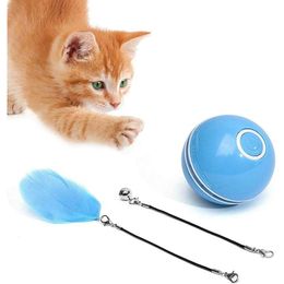 Kinsi - Intelligenzspielzeug für Tiere, Elektrischer Ball für Katzen mit LED-Licht, 360° drehbar, USB,Blau
