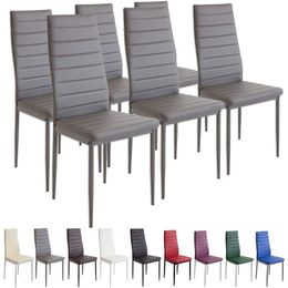 WYCTIN 6x Esszimmerstühle, Kunstleder - Küchenstuhl, Freischwinger, Armlehnstuhl -Grau