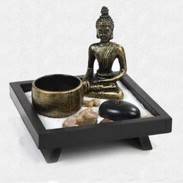 Kingso - Buddha-Ornament-Gartenkerzenhalter für Agito-Räucherstäbchen-Geschenkset aus Naturstein-Rattan Hasaki