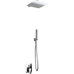 Duschset mit 2 Funktionen, inklusive Duscharmatur, bestehend aus einem schlanken Edelstahl-Duschkopf von 2 mm, einem Duscharm, einem Wasseranschluss,