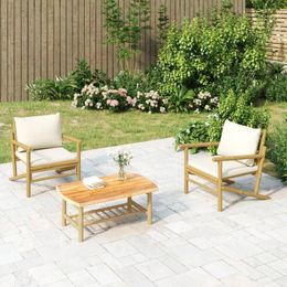 MAISONCHIC 2 Stk.Gartenstühle Relax-Sessel,Gartenmöbel mit Cremeweißen Kissen Bambus -61082