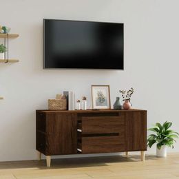 TV-Schrank, TV-Lowboard, tv Möbel, Fernsehschrank Moderner Stil Braun Eichen-Optik 102x44,5x50 cm Holzwerkstoff NMKS32185 MAISONCHIC