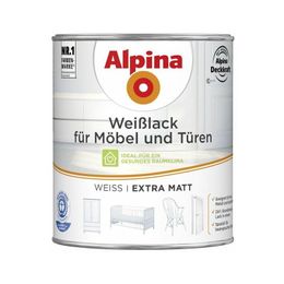Weißlack für Möbel und Türen 750 ml weiß extra matt Möbellack Türenlack - Alpina