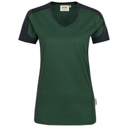 Damen V-Shirt Contrast mikralinar® tanne/anthrazit, s - HAKRO