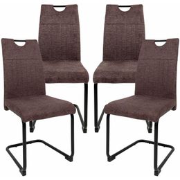 Moderne Esszimmerstühle mit Stoffbezug - gepolsterte Esstischstühle Freischwinger mit robustem Metallgestell, 4 St., Bordo-braun
