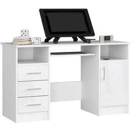 PC-Schreibtisch Ana mit Tastaturablage | Office Desk | Computertisch | Bürotisch | 3 Schubladen, 1 Ablagefach mit Tür, 2 offene Ablagefächer, B124 x