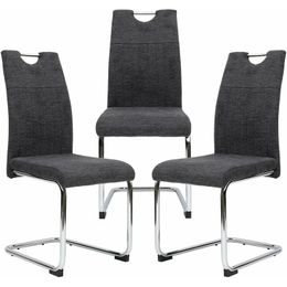 Moderne Esszimmerstühle mit Stoffbezug - gepolsterte Esstischstühle Freischwinger mit robustem Chrom Gestell, Grau, 3 St.
