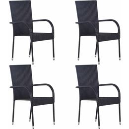 MAISONCHIC - Stapelbare 4 Stk.Gartenstühle Relax-Sessel,Gartenmöbel Poly Rattan Schwarz -73607