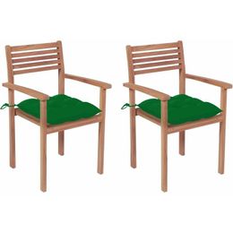 2 Stk. Gartenstühle, Gartensessel, Gartengarnitur, Balkonstühle mit Grünen Kissen Massivholz Teak LLOAQ536516 MAISONCHIC