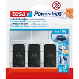 Tesa Powerstrips Klebehaken Small Eckig - 3 x selbstklebende Wandhaken - für Kacheln, Glas, Kunststoff und weitere Untergründe - 1 kg Halteleistung