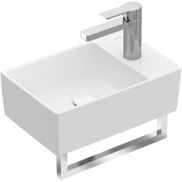 Villeroy & Boch Memento 2.0 Handwaschbecken, 400 x 260 mm, 1 Hahnloch, ohne Überlauf, ungeschliffen, 432340, Farbe: Weiß Ceramicplus - 432340R1 - Villeroy&boch
