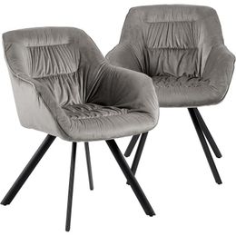 Moderne Esszimmerstühle - schicke Esstischstühle in Velvetoptik gepolsterte Stühle für Wohn- und Esszimmer, Hellgrau, 2 St.