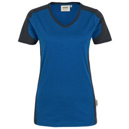 HAKRO - Damen V-Shirt Contrast mikralinar® royalblau/anthrazit, 5XL