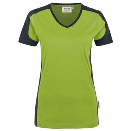 HAKRO - Damen V-Shirt Contrast mikralinar® kiwi/anthrazit, 6XL