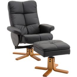 HOMCOM - Relaxsessel mit Hocker und Stauraum Fernsehsessel mit Liegefunktion 360° drehbarer Sessel pu Holzgestell Schwarz 80 x 86 x 99cm - Schwarz