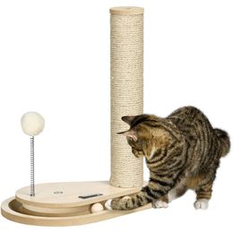 PawHut - homcom Kratzbaum für Kitten inkl. Spielzeug, Kugelbahn, Kugel mit Feder, 35 cm x 23 cm x 40 cm, Natur - Eiche