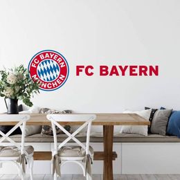 FC Bayern München Fc Bayern München - fcb München Logo + Schriftzug 80x25cm Wandtattoo Fußball Wandbild Rot