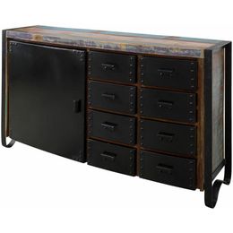 Massivmöbel24 Sideboard Altholz 143x43x90 mehrfarbig lackiert industrial 102 - mehrfarbig