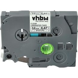 vhbw Schriftband-Kassette kompatibel mit Brother PT 2500C, 2500PC, 2600, 2610, 2700, 2700VP, 2710 Etiketten-Drucker 12mm Schwarz auf Transparent