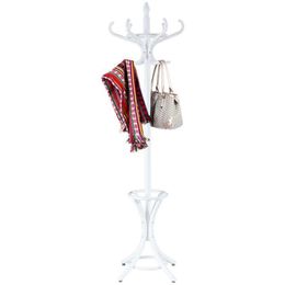 184cm Garderobenständer mit Schirmständer & 12 Kleiderhaken, Kleiderständer aus Holz, Garderobe Standgarderobe Weiß - Costway