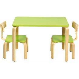 Costway Sitzgruppe Kinder, 3tlg. Kindersitzgruppe, Kindermoebel aus Holz, Kindertisch mit 2 Kinderstuehlen, Kindertischgruppe gruen