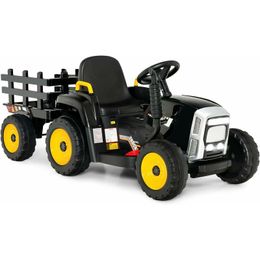 Costway 12V 3-Gang Traktor mit abnehmbarem Anhänger und 2,4G Fernbedienung, Kinder Aufsitztraktor mit led Lichtern, Musik, Hupe & usb Funktionen, geeignet