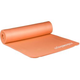 Yogamatte, 1 cm dick, für Pilates, Fitness, gelenkschonend, mit Tragegurt, Gymnastikmatte 60 x 180 cm, orange - Relaxdays