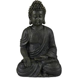 Buddha Figur sitzend 18cm, Dekofigur für Wohnzimmer und Bad, feuchtigkeitsresistent, Kunststein, dunkelgrau - Relaxdays