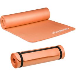 Relaxdays 2 x Yogamatte, 1 cm dick, für Pilates, Fitness, gelenkschonend, mit Tragegurt, Gymnastikmatte 60 x 180 cm, orange