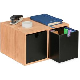 Relaxdays - Schreibtisch Organizer, Bambus Schubladenbox, 2 Fächer, hbt: 14,5x24,5x20 cm, Schreibtischbox, natur/schwarz