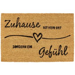 Fußmatte Kokos Zuhause ist kein Ort sondern ein Gefühl, Türmatte außen & innen, Kokosmatte 60x40 cm, natur - Relaxdays