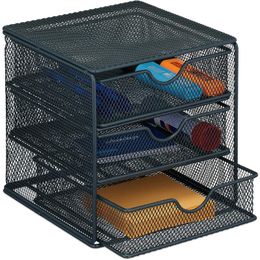 Schubladenbox Metall, 3 Schubfächer, Schreibtisch Organizer, hbt 17x16x17 cm, Aufbewahrungsbox Büro, anthrazit - Relaxdays