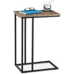 Beistelltisch, Industrial Design, C-form, Ablagetisch, Metall & Holzoptik, hbt 66x46x30 cm, grau-braun/schwarz - Relaxdays