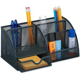 Relaxdays - Schreibtisch Organizer, Metall, mit Stiftehalter & Schublade, hbt: 13x28x14 cm, Schreibtischbutler, anthrazit