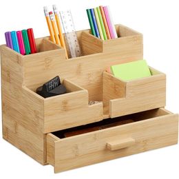 Schreibtisch Organizer, mit Schublade, 6 Fächer, aus Bambus, HxBxT: 18 x 26 x 17 cm, Büroorganizer, natur - Relaxdays
