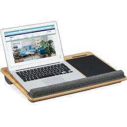 Relaxdays - Laptopkissen, Bambus, Handgelenkauflage, 2 Handyhalterungen, Mauspad, hbt: 7x55x36 cm, Laptopunterlage, natur