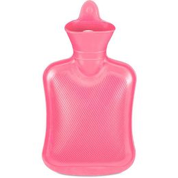 Wärmflasche, 1 Liter, ohne Bezug, Kinder & Erwachsene, Gummi, Warmwassertasche mit Schraubverschluss, pink - Relaxdays