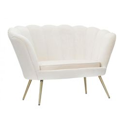 2-Sitzer-Sofa aus Samt, cremefarben, mit goldenen Beinen mit einem besonderen Design, das an die Blütenblätter einer Blume erinnert, Maße 74 x 84 x