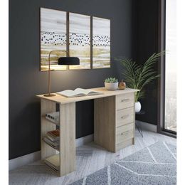 Schreibtisch Mankota Arbeitsplatz PC-Tisch mit 3 Schubladen Sonoma Eiche - Furnix