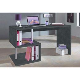 Esse moderner Schreibtisch für Büro und Arbeitszimmer mit Regal, Made in Italy, Computertisch, PC-Schreibtisch, 140x60h78 cm, Farbe Aschgrau - Dmora