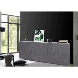 Modernes Sideboard mit 4 Türen und 3 Schubladen, Made in Italy, Küchen-Sideboard, Wohnzimmer-Design-Buffet, 224x44h86 cm, Farbe Schiefergrau - Dmora