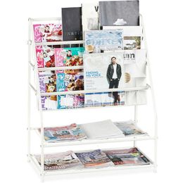 Relaxdays - Zeitschriftenregal Metall, hbt: 81 x 67 x 37 cm, moderner Magazinständer, freistehend, für Wohnzimmer, weiß
