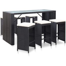 Bonnevie - 7-tlg. Gartenbar-Set,Gartenmöbel Set mit Auflagen Poly Rattan Schwarz vidaXL