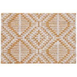 Fußmatte mit geometrischem Muster, Kokosfasern, 40 x 60 cm, robust, drinnen & draußen, rutschfest, natur-weiß - Relaxdays